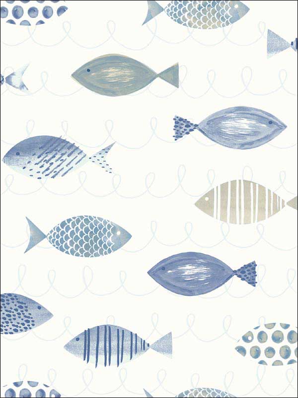 Key West Fish Blue 3120-12043 Wallpaper by Chesapeake - Wallpapers To Go