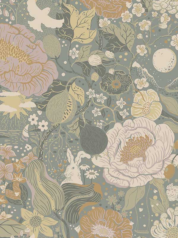 Vaxa Rabbits and Rosehips Slate 4111-63016 Wallpaper by A Street Prints ...