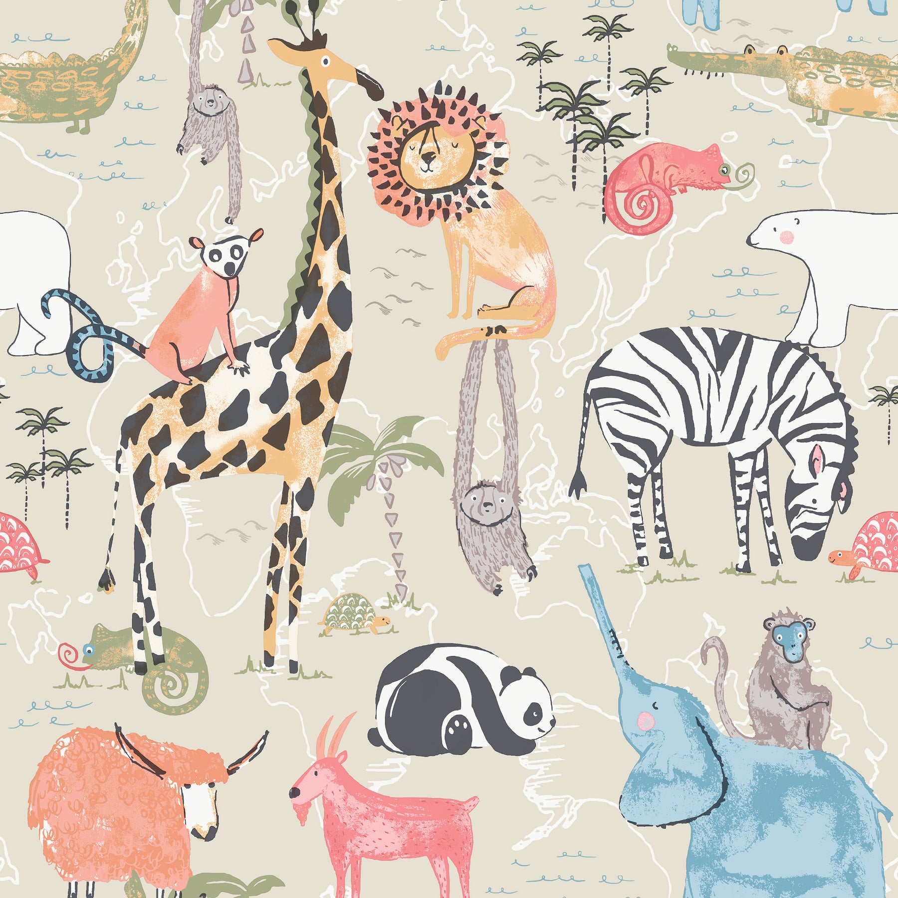 Safari Animals Beige 4203-27540 Wallpaper by Advantage - Wallpapers To Go