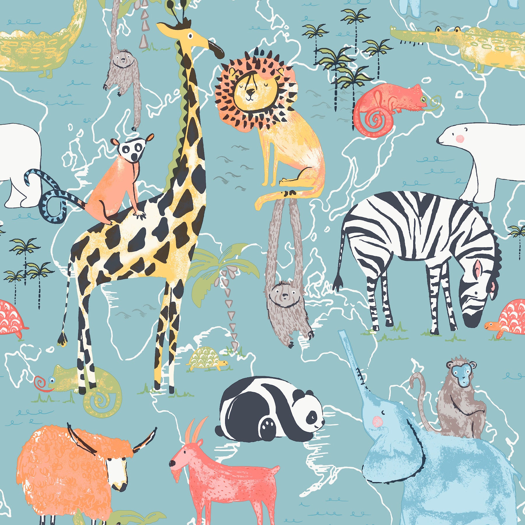 Safari Animals Blue 4203-27541 Wallpaper by Advantage - Wallpapers To Go