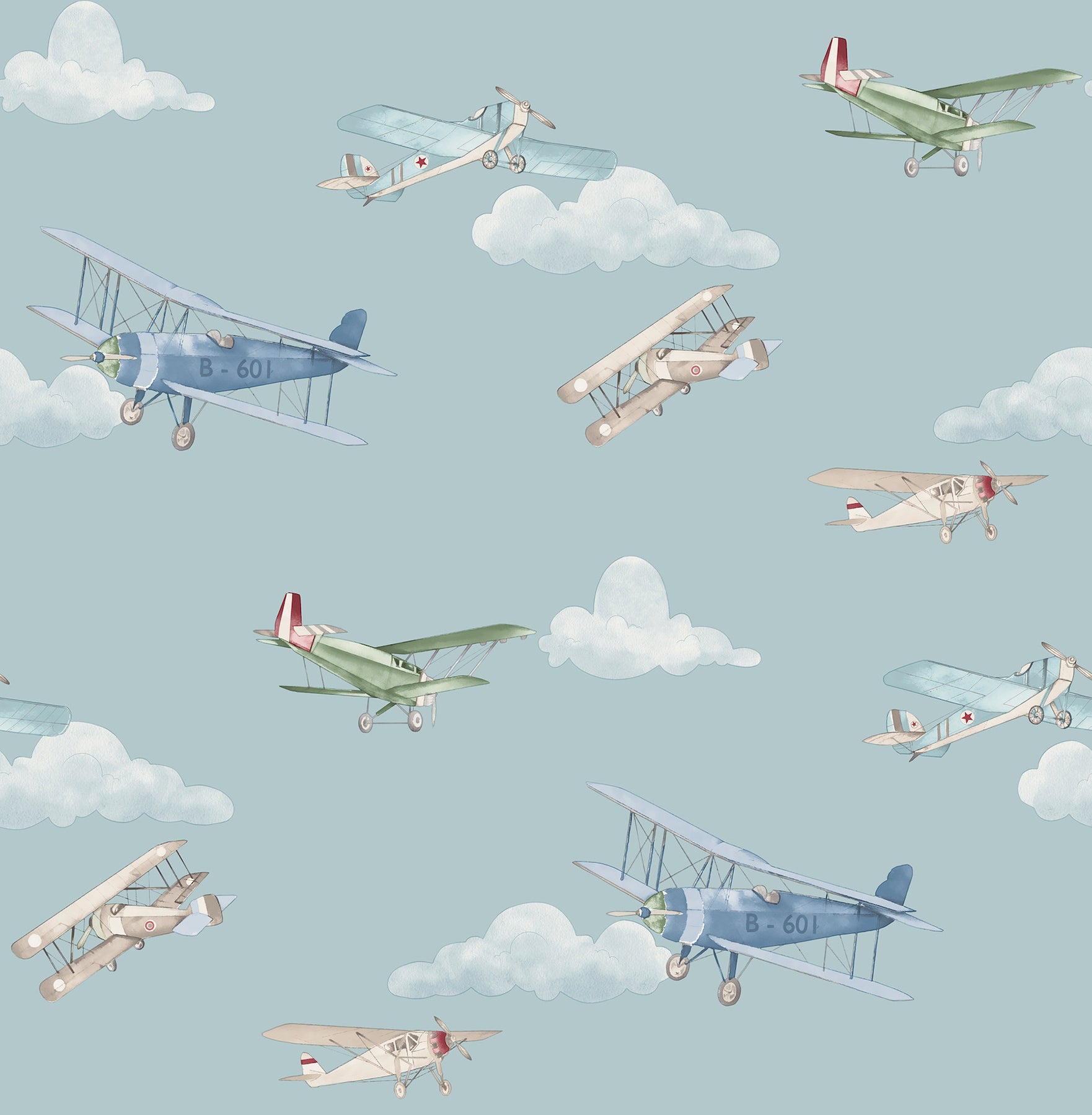 Aeroplanes Blue 4203-27548 Wallpaper by Advantage - Wallpapers To Go