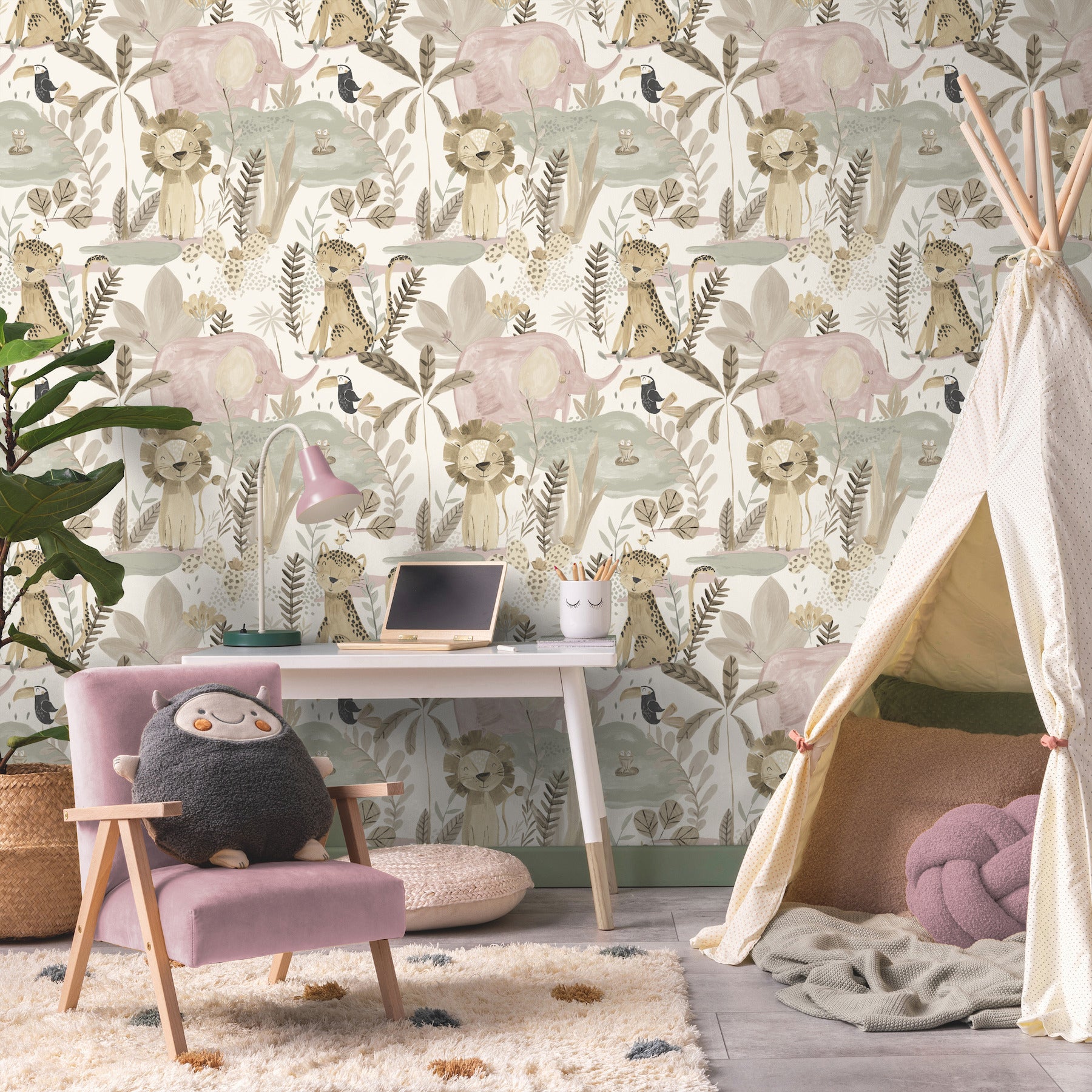 In The Jungle Pink 4203-27557 Wallpaper by Advantage - Wallpapers To Go