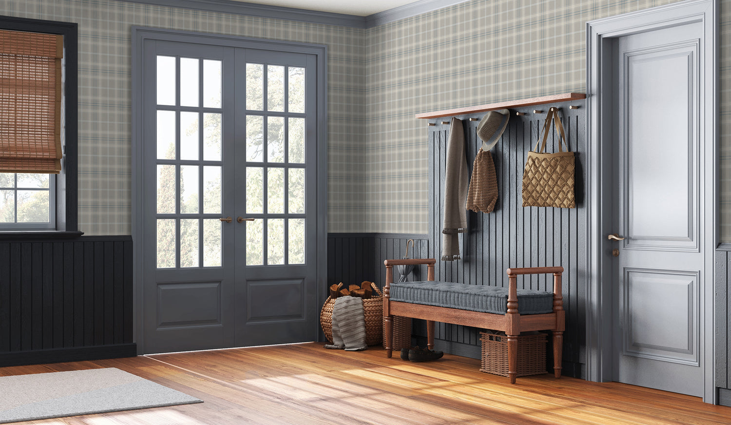 Tailor Plaid Peel and Stick Argos Grey and Blue NW54308 Wallpaper by ...