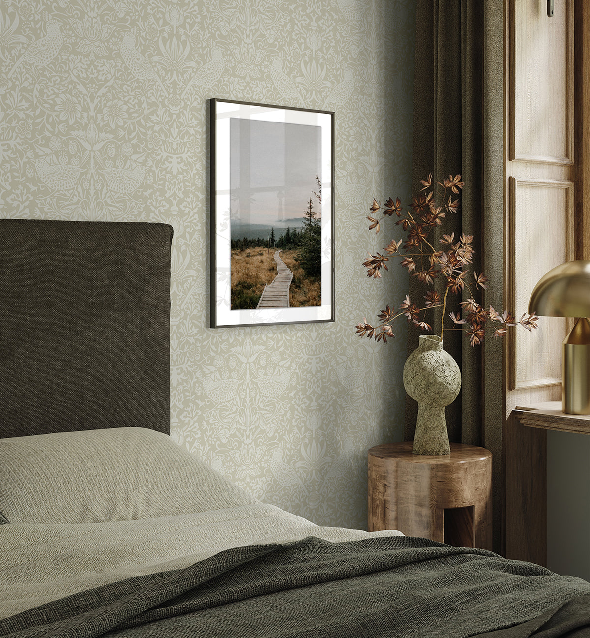 Tonal Bird Garden Peel and Stick Neutral NW54407 Wallpaper by NextWall - Wallpapers To Go