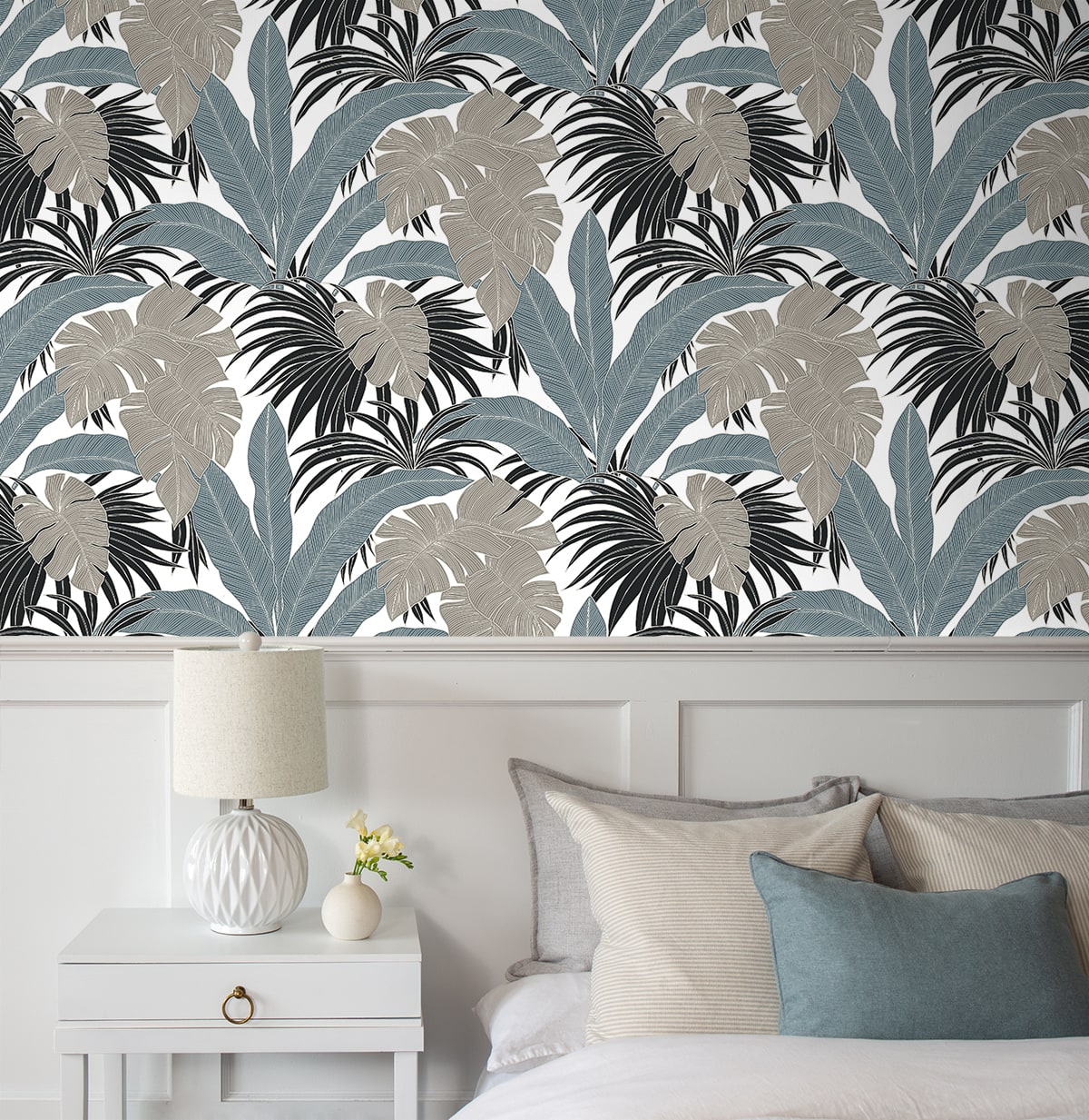 Laguna Leaf Peel and Stick Bluestone and Grey NW58708 Wallpaper by ...